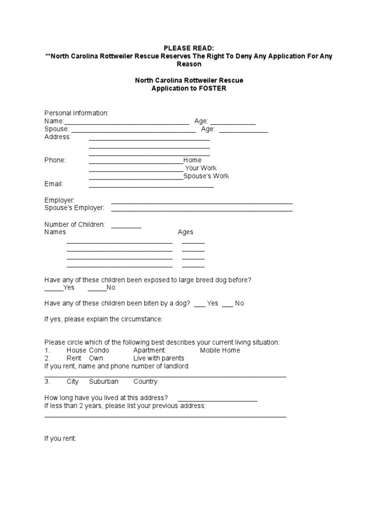 Foster Application | PDF | Dogs | Pet
