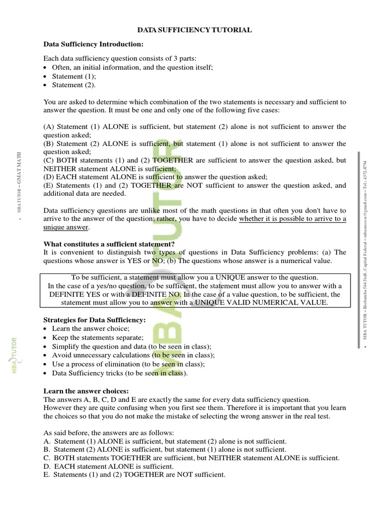 GMAT Data Sufficiency Guide | PDF | Graduate Management Admission Test ...