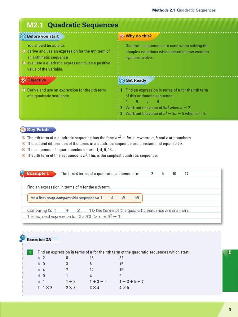 02-Chapter Quadratic Sequence | Quadratic Equation | Sequence