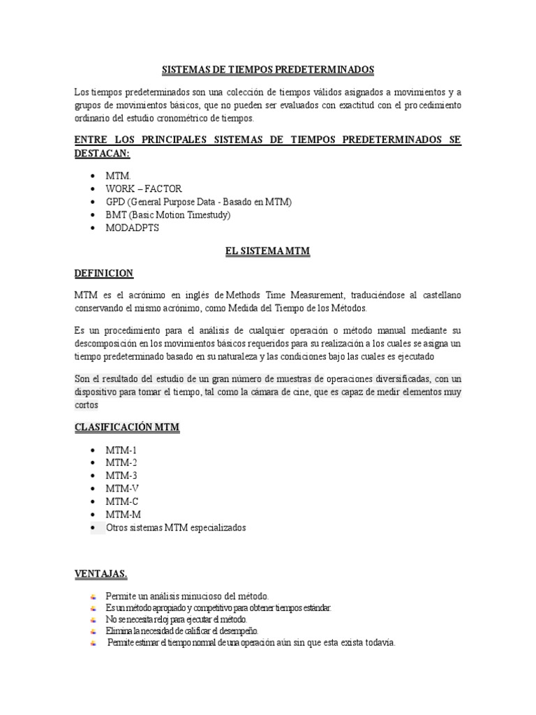 Sistemas De Tiempos Predeterminados Pdf Movimiento Física