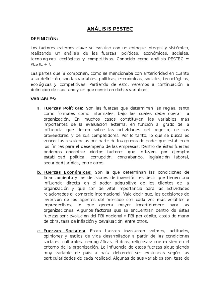 Análisis PESTEC: Factores Clave Externos | PDF | Análisis FODA ...