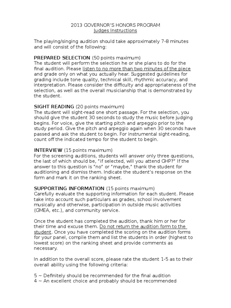GHP Music Judging Instructions | PDF
