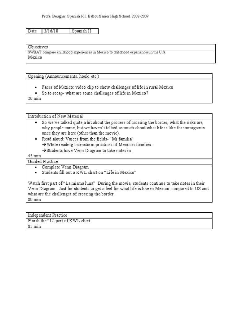 Span 2 U3 Day 6 LP | PDF | Language Arts & Discipline