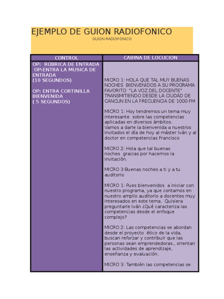 Ejemplo de Guion Radiofonico | PDF | Conocimiento | Planificación