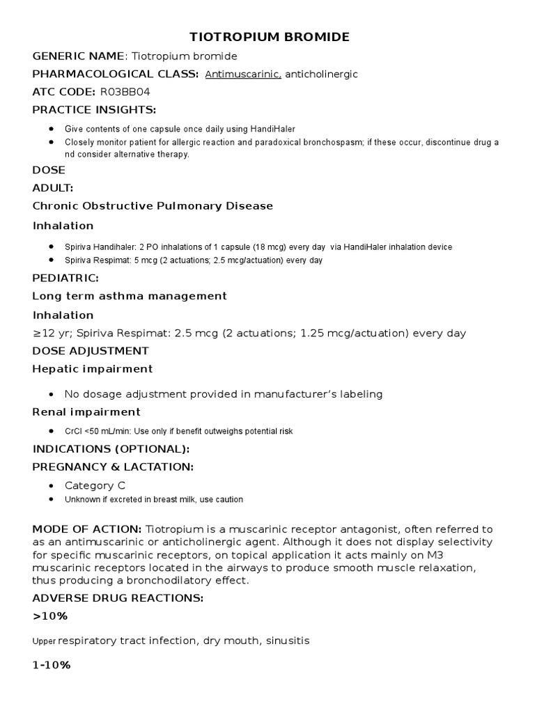 Tiotropium Bromide Dosage & Usage Guide | PDF | Wellness | Science ...