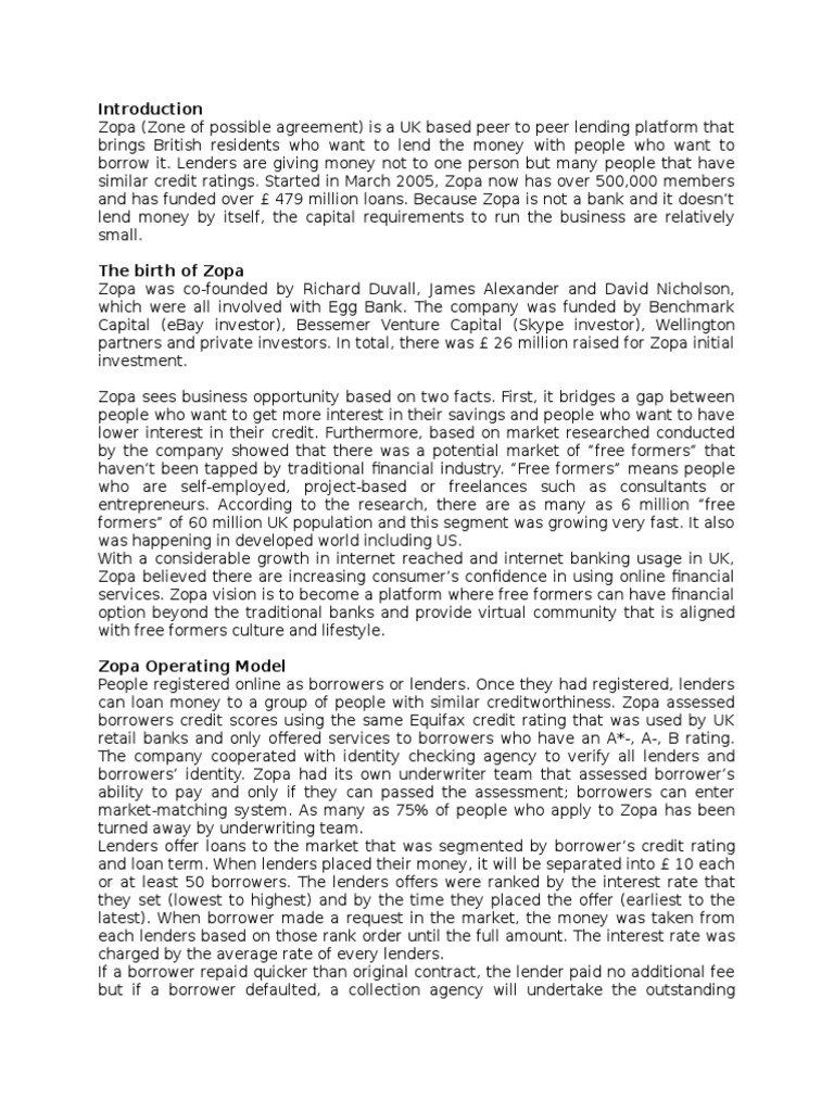 Zopa Case Study | PDF | Loans | Debt