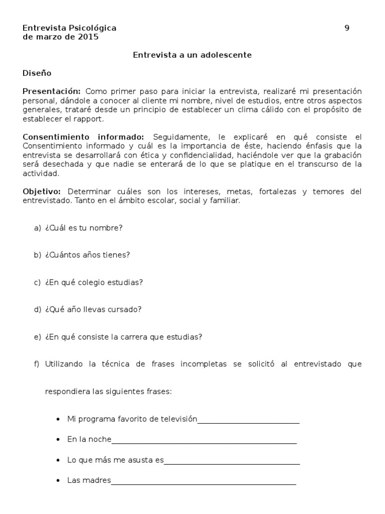 Entrevista A Un Adolescente | PDF