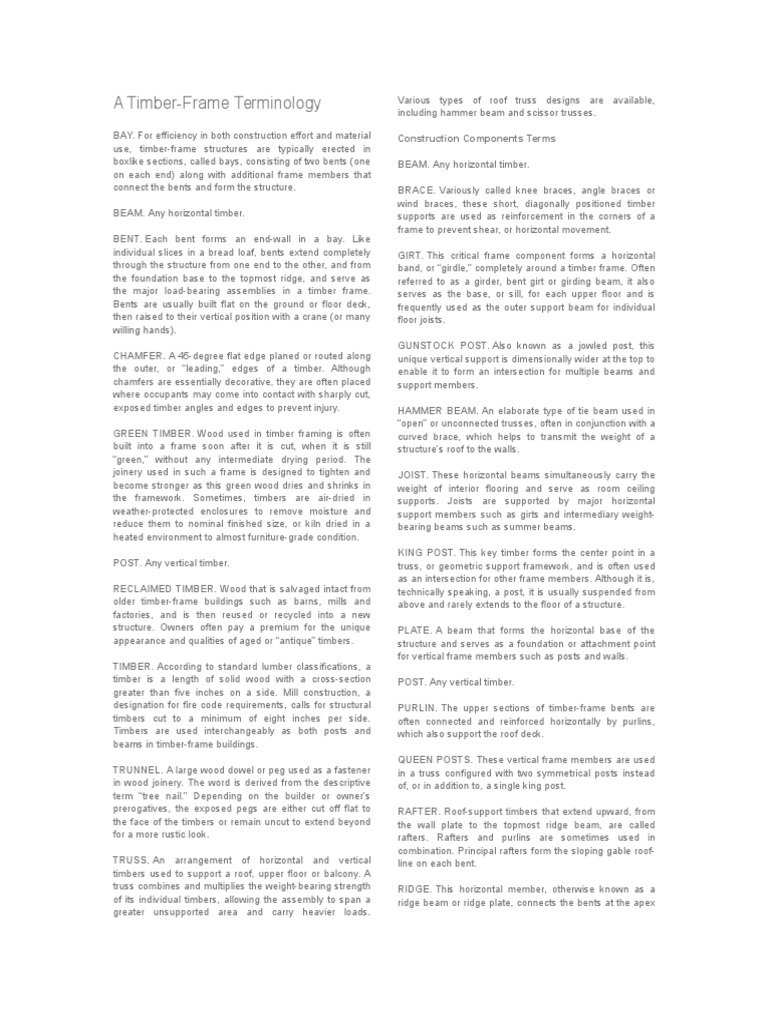 Timber Frame Terms | PDF | Framing (Construction) | Lumber