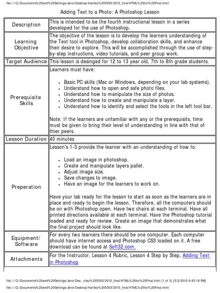 Lesson Plan | PDF | Adobe Photoshop | Teaching