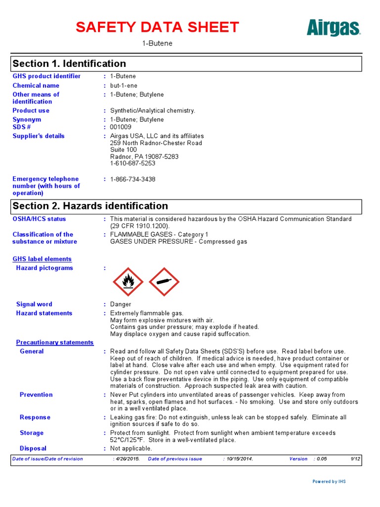 Msds 1-Butene | PDF | Dangerous Goods | Toxicity