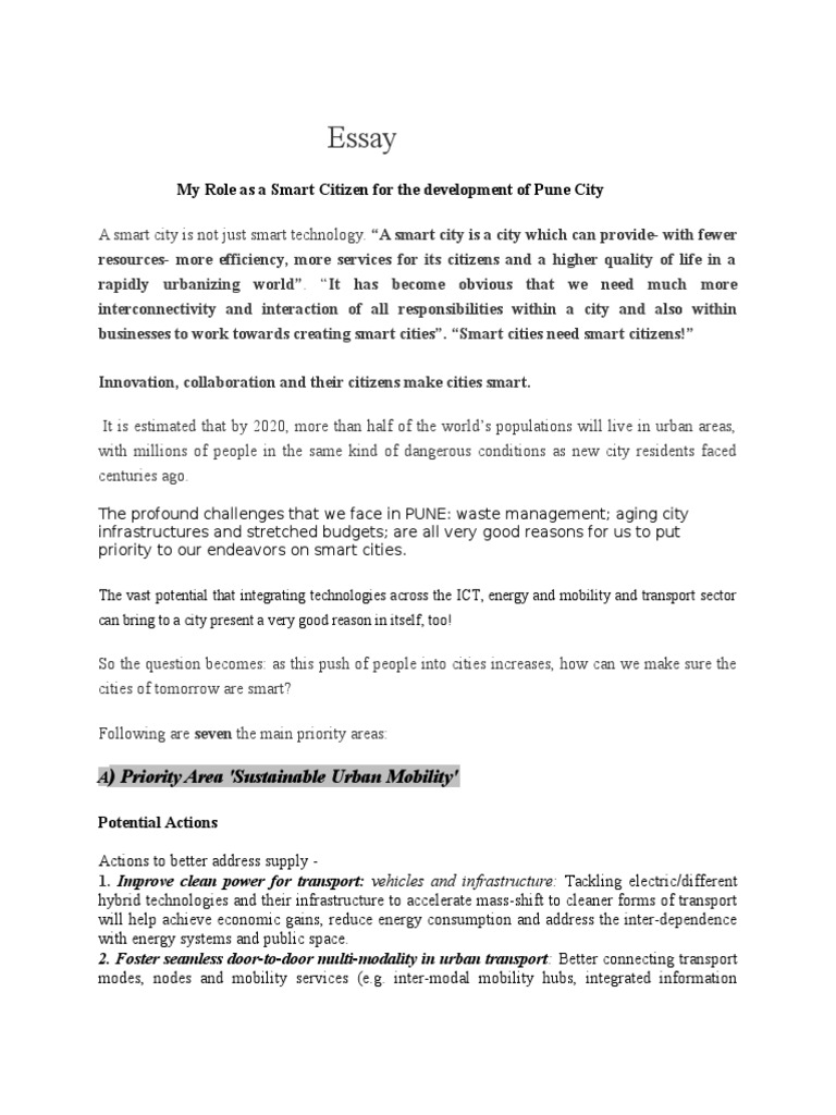 Essay - My Role As A Smart Citizen For The Development of Pune City ...