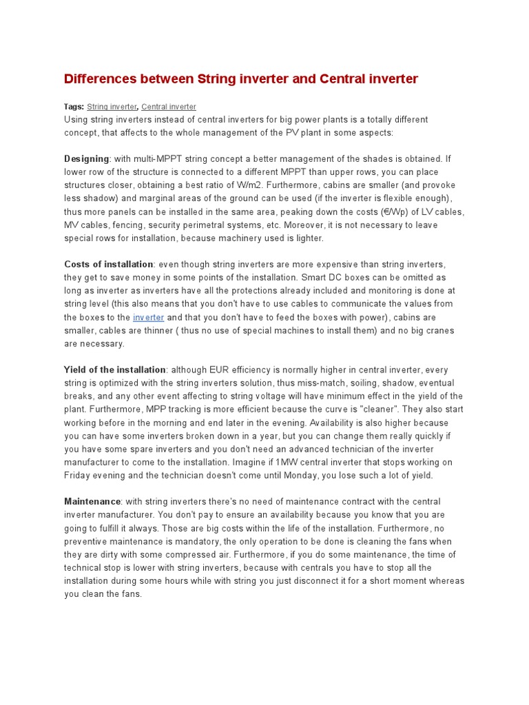Differences Between String Inverter and Central Inverter | Download ...