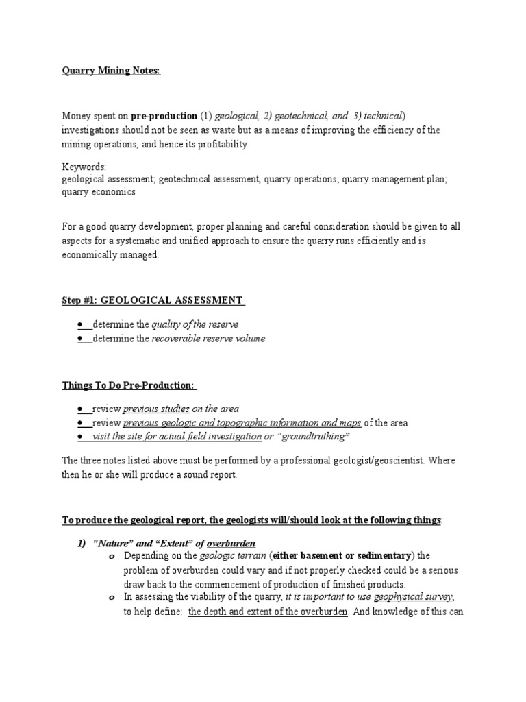 Quarry Mining Notes | PDF | Geotechnical Engineering | Geology