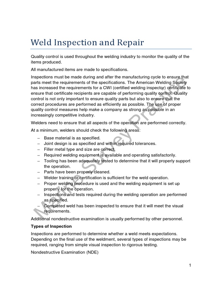 Weld Inspection and Repair | PDF | Nondestructive Testing | Welding