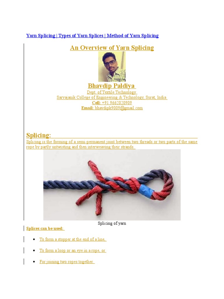 Yarn Splicing Types of Yarn Splices Method of Yarn Splicing | PDF ...