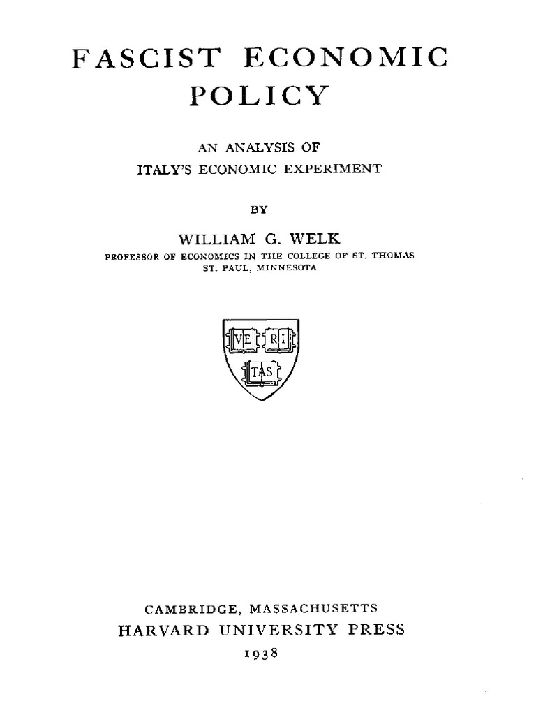 Fascist Economic Policy - William Welk (1938) | PDF