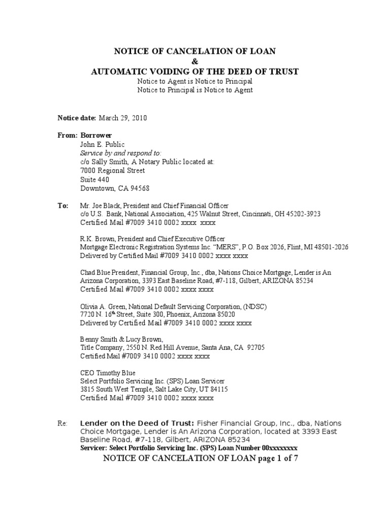 Loan Cancelation Notice and Voiding | PDF | Truth In Lending Act ...