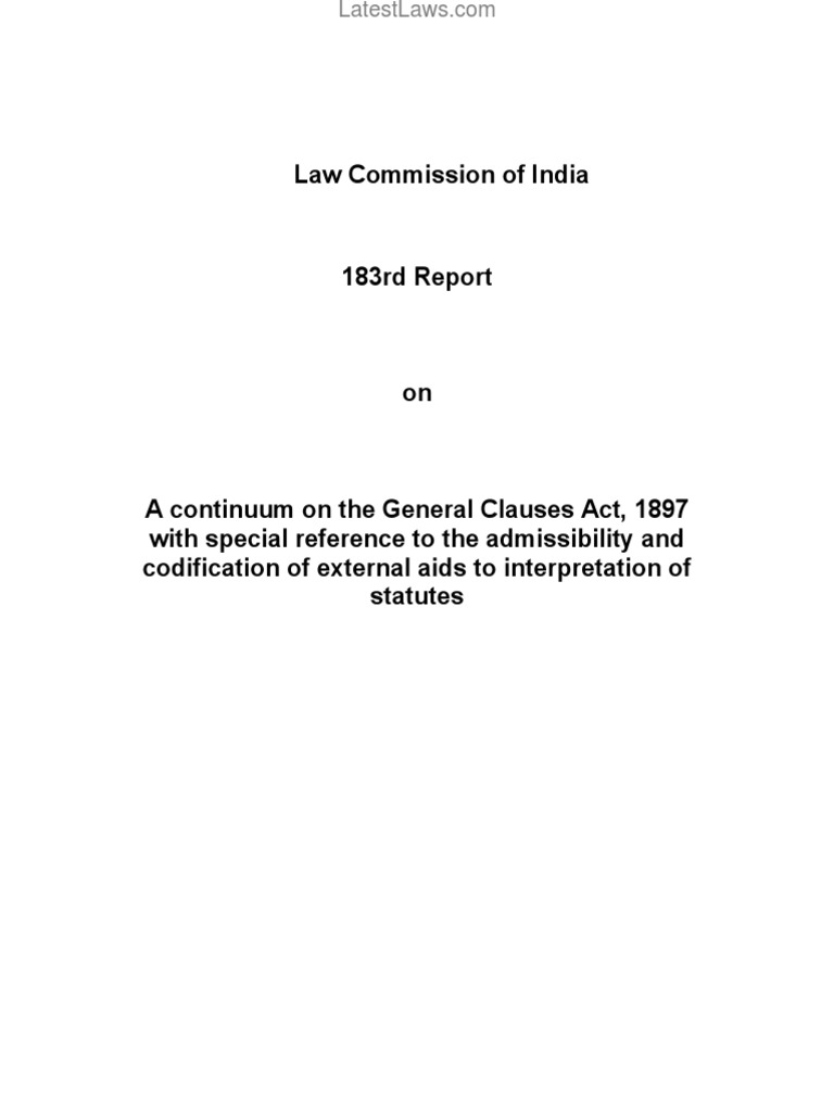 Law Commission Report No. 183 - A Continuum On The General Clauses Act ...