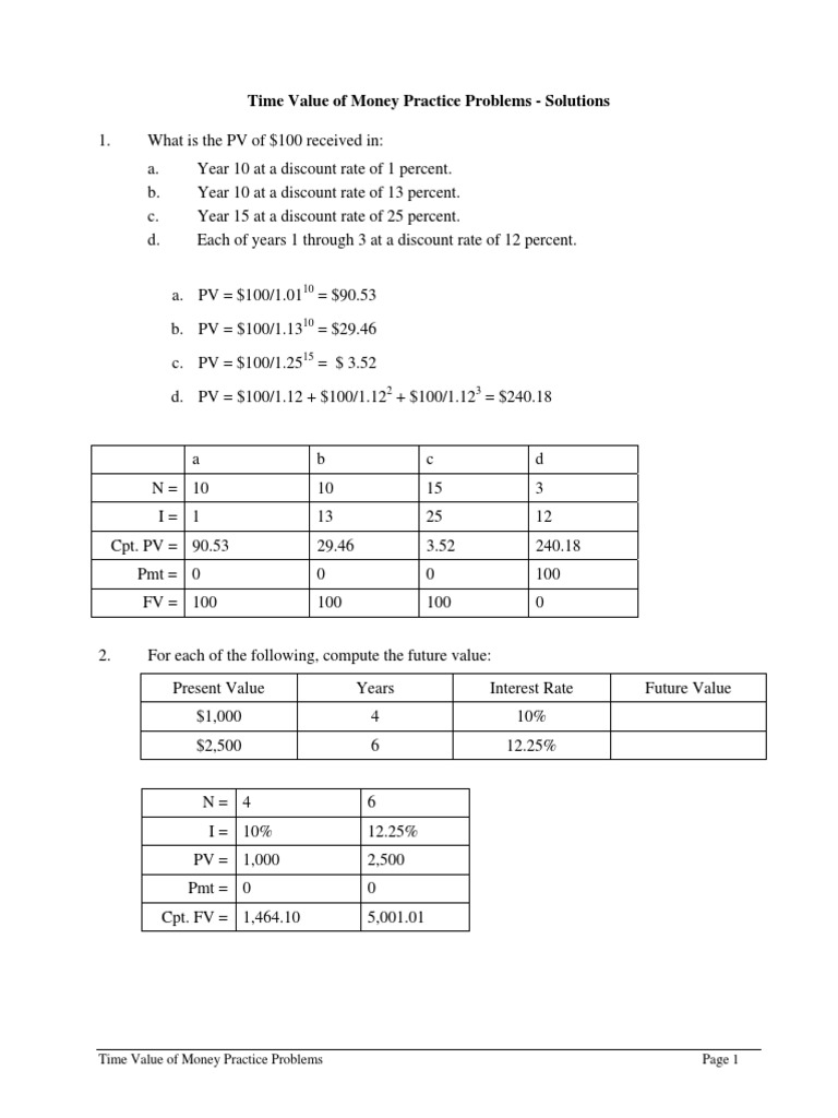Time Value of Money Practice Problems | PDF | Time Value Of Money ...