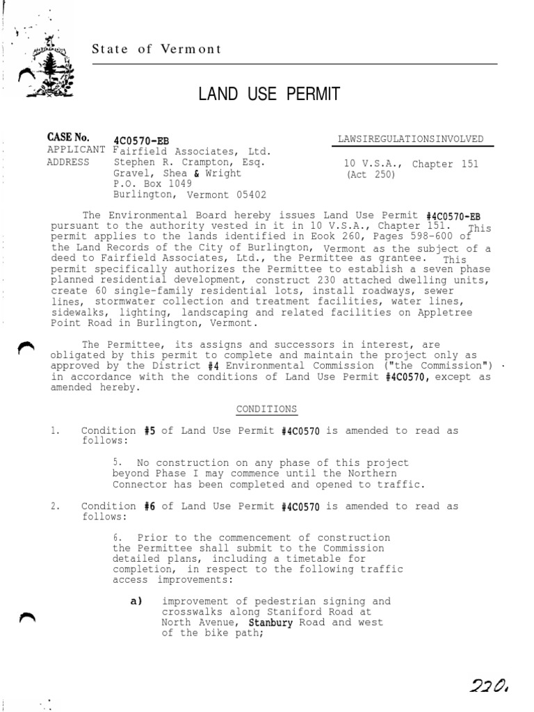 Vermont Land Use Permit #4C0570-EB | PDF | Stormwater | Traffic