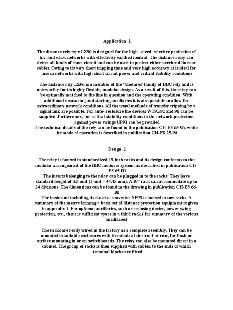 Static Distance Relay LZ96 | PDF | Relay | Electric Power