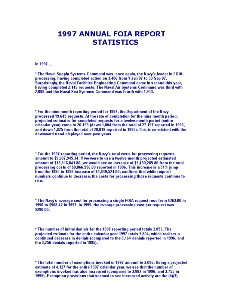 1997 Annual Foia Report | PDF | Freedom Of Information Act (United ...