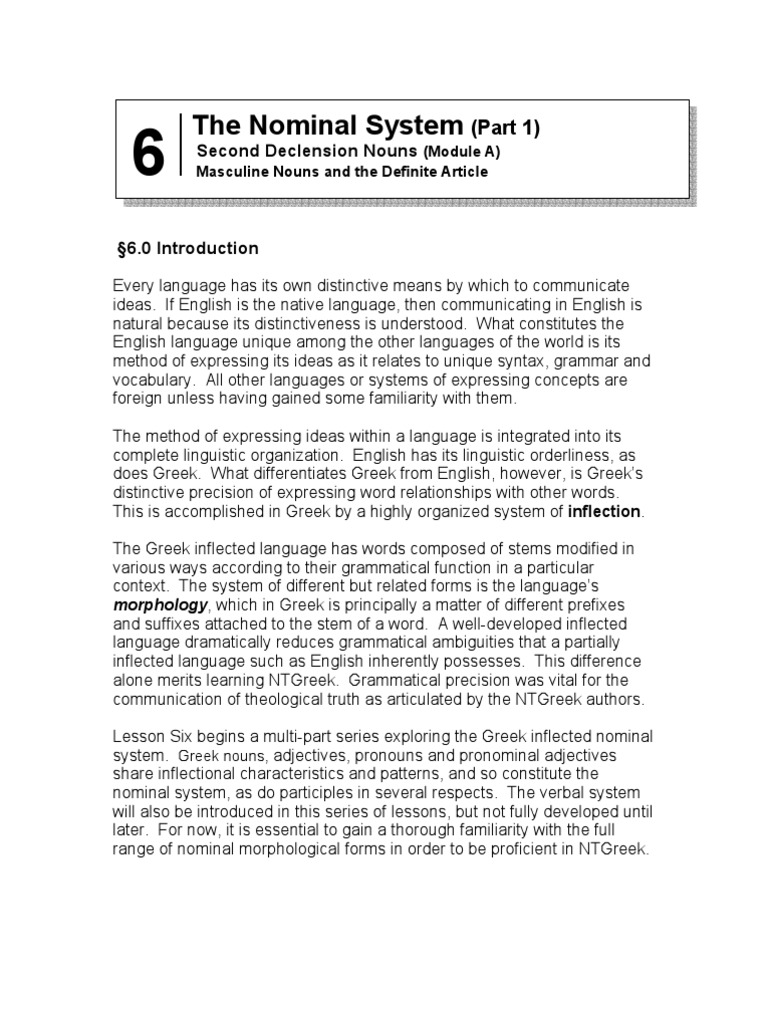 Learn Greek (6 of 7) - The Nominal System, Part I | PDF | Grammatical ...