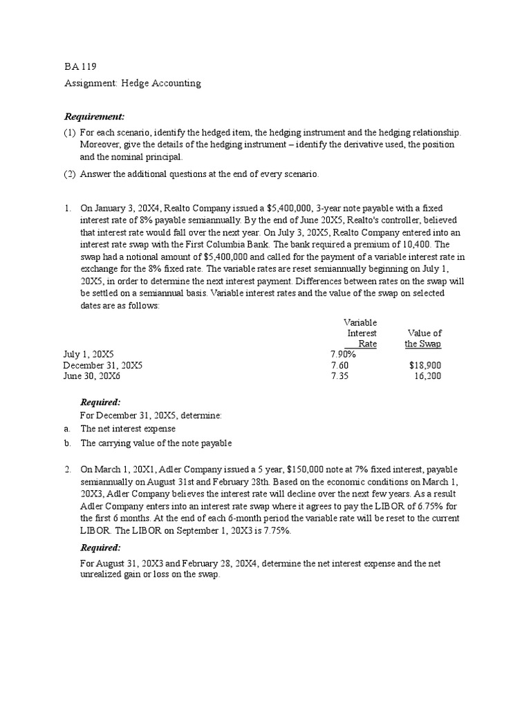 Assignment Hedge Accounting | PDF | Swap (Finance) | Interest Rate Swap