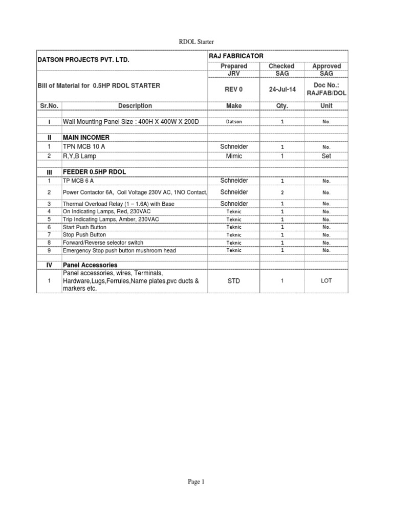 RDOL Starter Control Diagram | PDF | Switch | Electronics