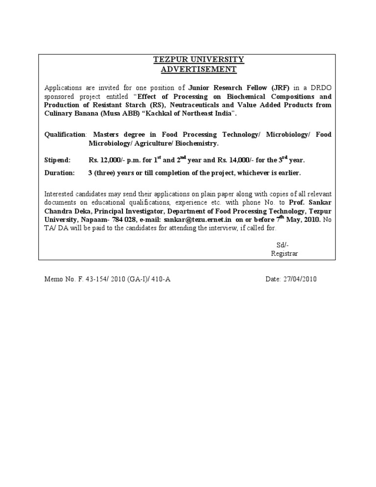 Advt Drdo Project | PDF