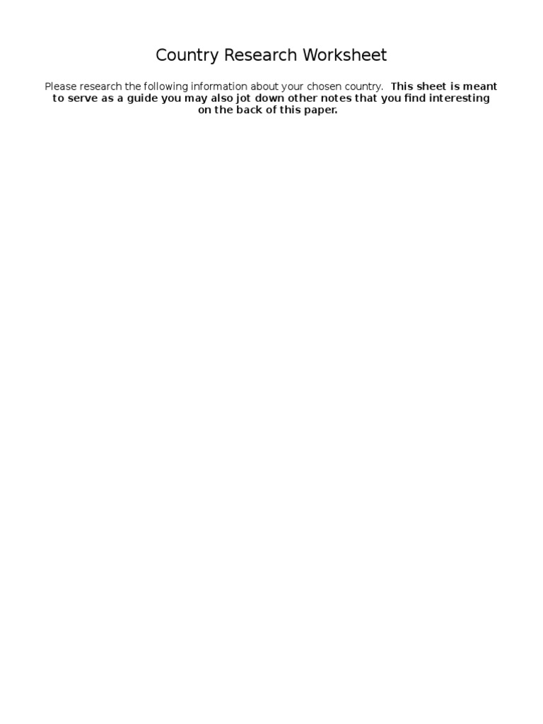 Country Research Worksheet | PDF