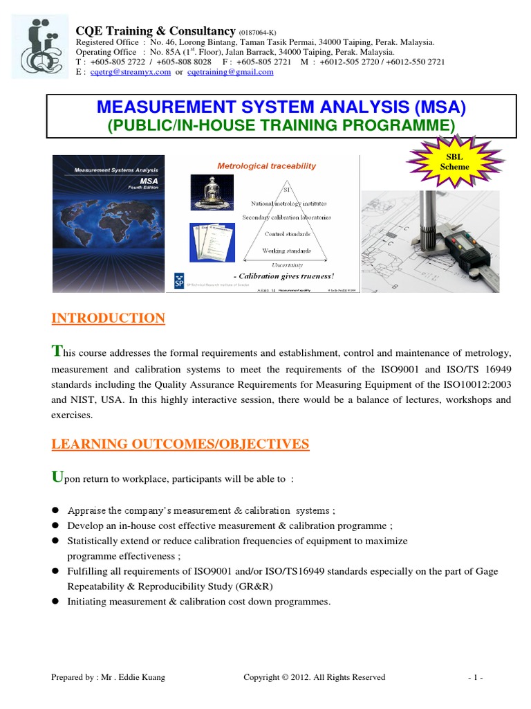 21.measurement System Analysis (MSA) Course Outline | PDF | Calibration ...