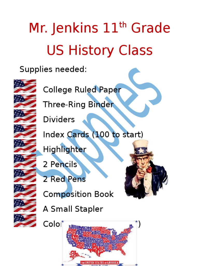 11th Grade US History Supply List | PDF | Home & Garden