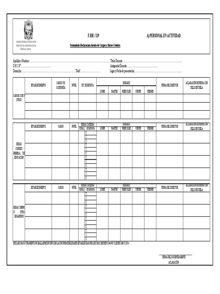 Formulario RH 119 | PDF