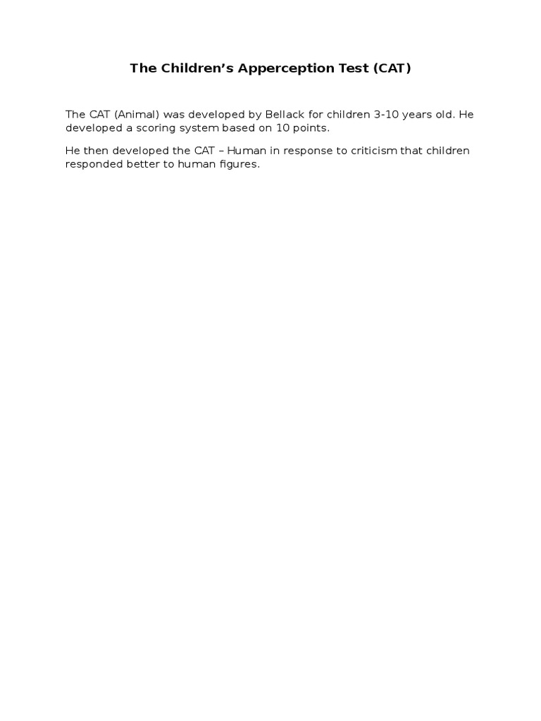CAT - Children's Apperception Test | PDF