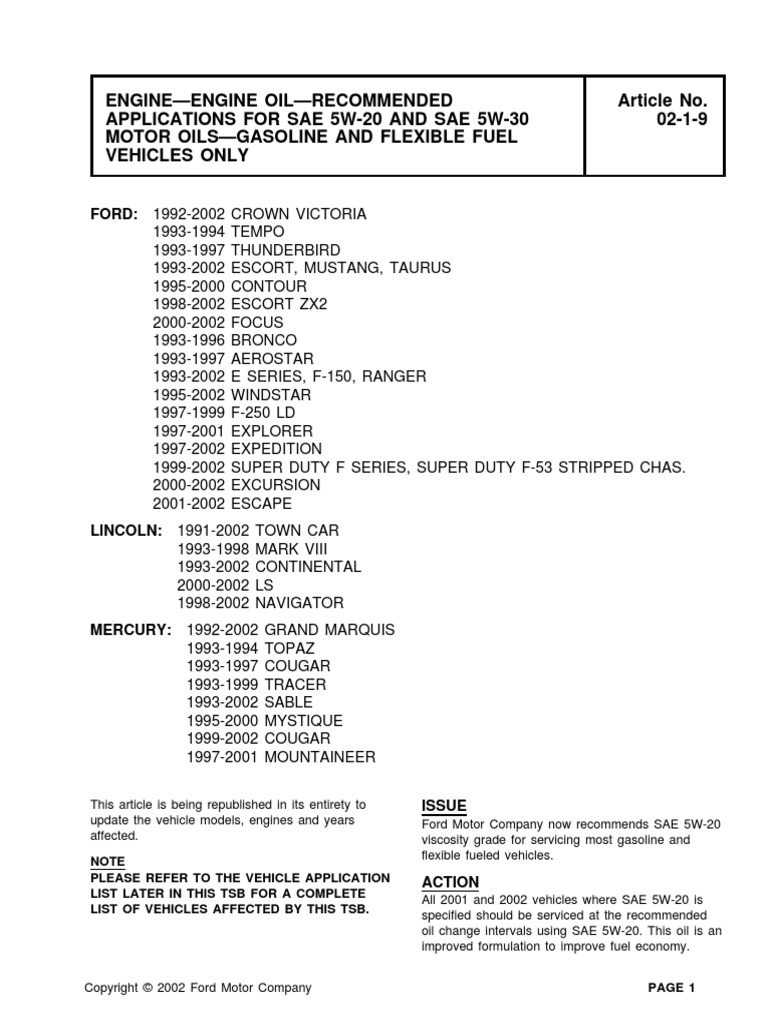 TSB 02-1-9 Ford Motorcraft Service Bulletin | PDF | Ford F Series ...