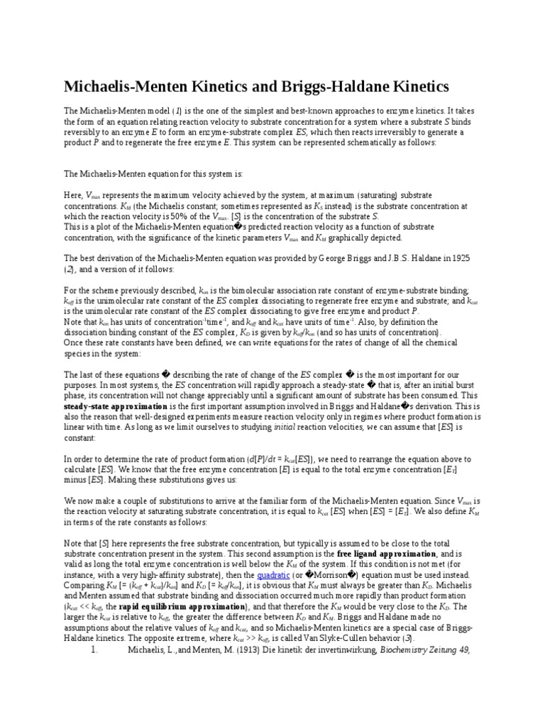 Michaelis-Menten vs. Briggs-Haldane Kinetics | PDF | Enzyme Kinetics ...