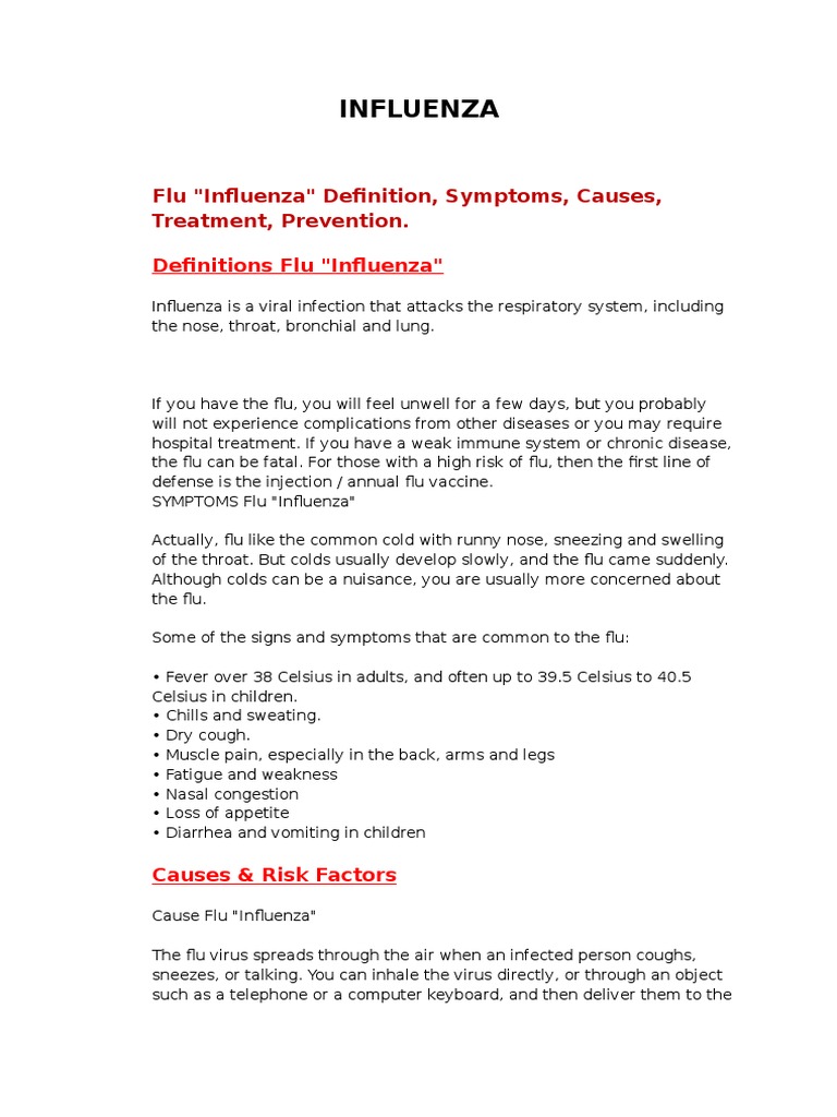 Influenza: Flu "Influenza" Definition, Symptoms, Causes, Treatment ...