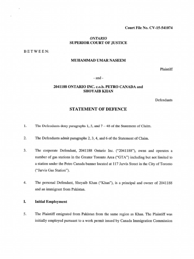Statement of Defence | PDF