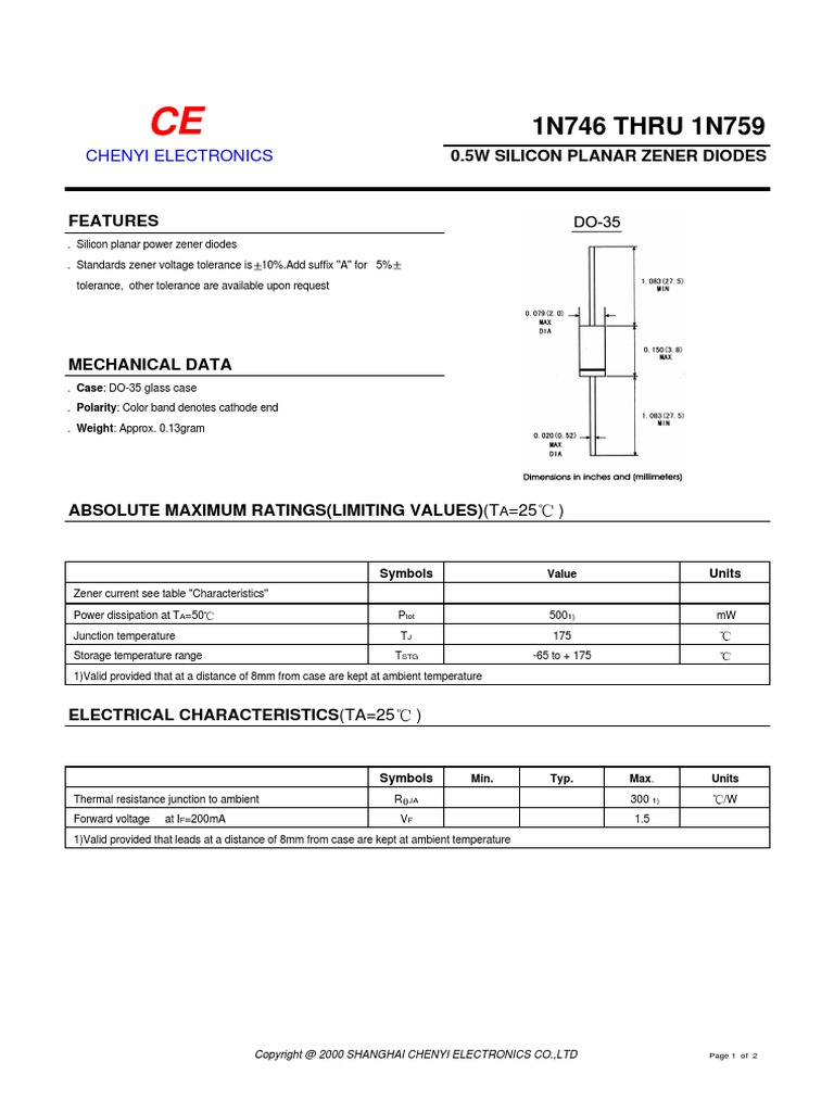 1N746 THRU 1N759: Chenyi Electronics | PDF | Technology & Engineering