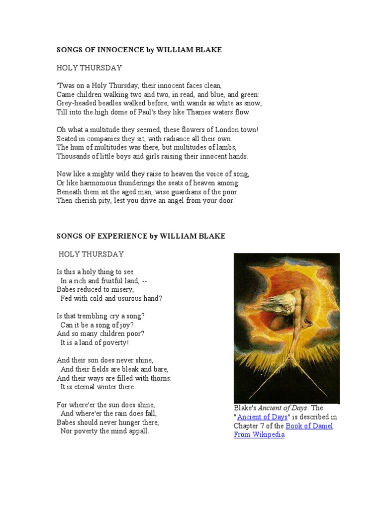 Blake's Holy Thursday: Innocence vs. Experience | PDF