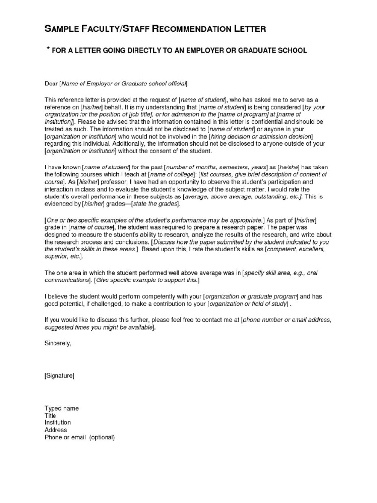 Sample Recommendation Letter For Graduate Student As Sample ...