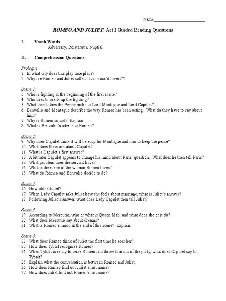 Act I Guided Questions | PDF | Games & Activities | Young Adult