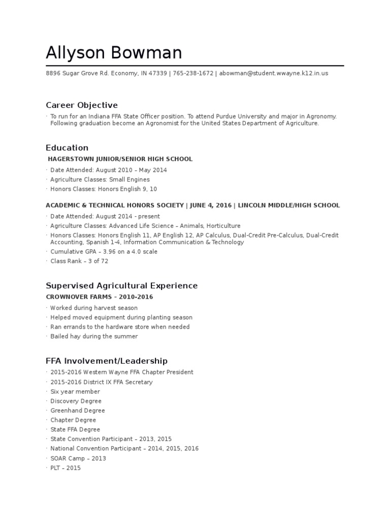 Leadership Ambassador Ffa Resume | PDF