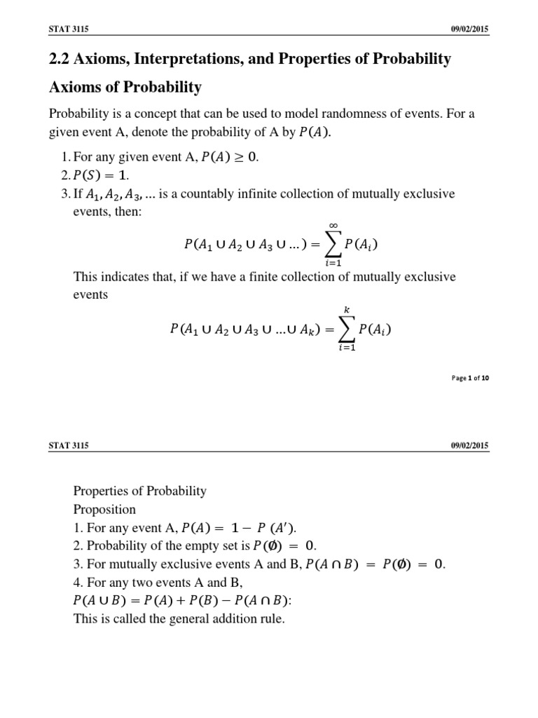 2.2 Axioms, Interpretations, and Properties of Probability Axioms of ...