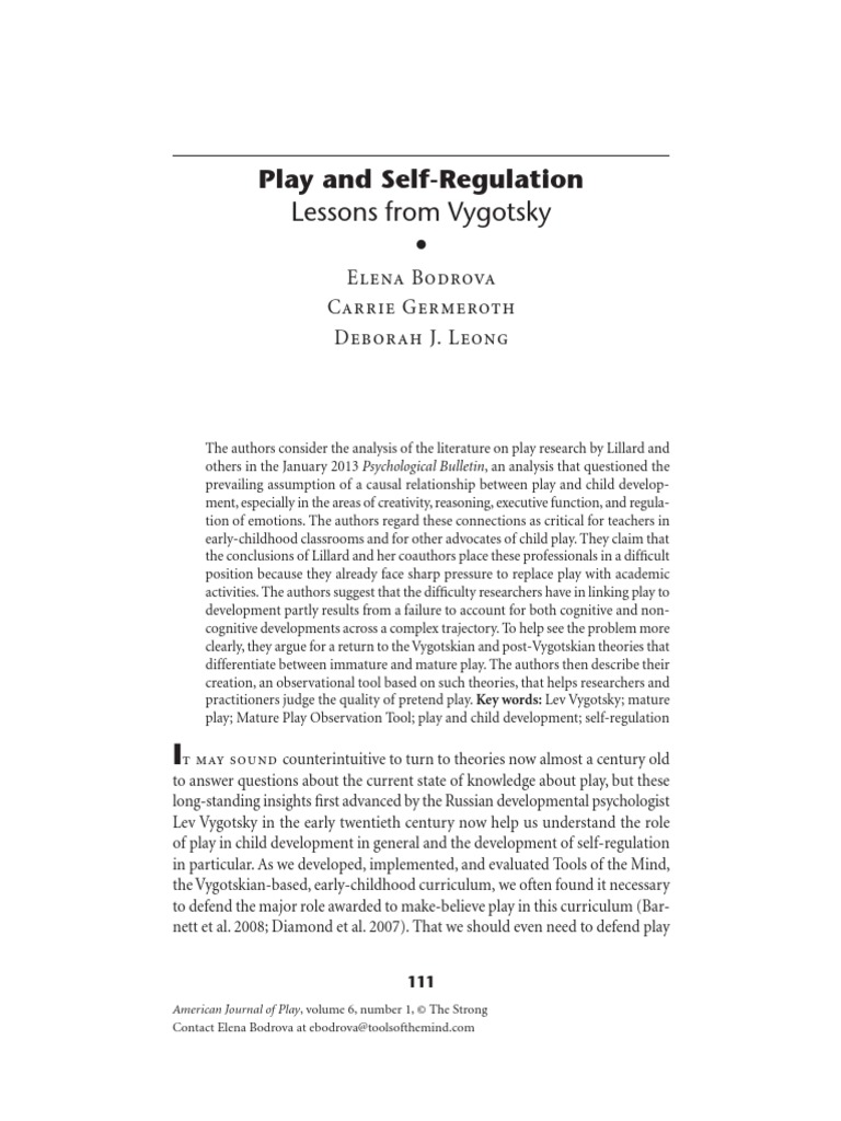 Play and Self Regulation | PDF | Self Control | Self-Management