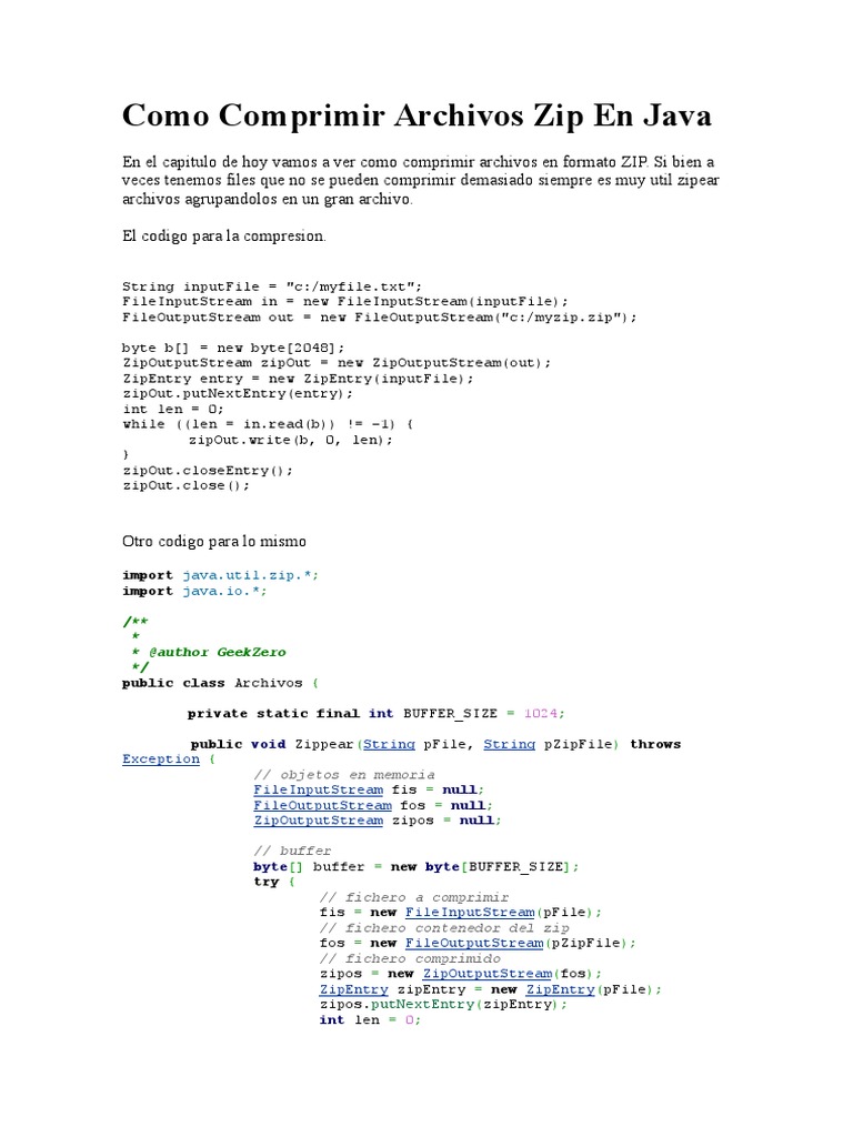 Como Comprimir Archivos Zip en Java | PDF | Zip (formato de archivo ...