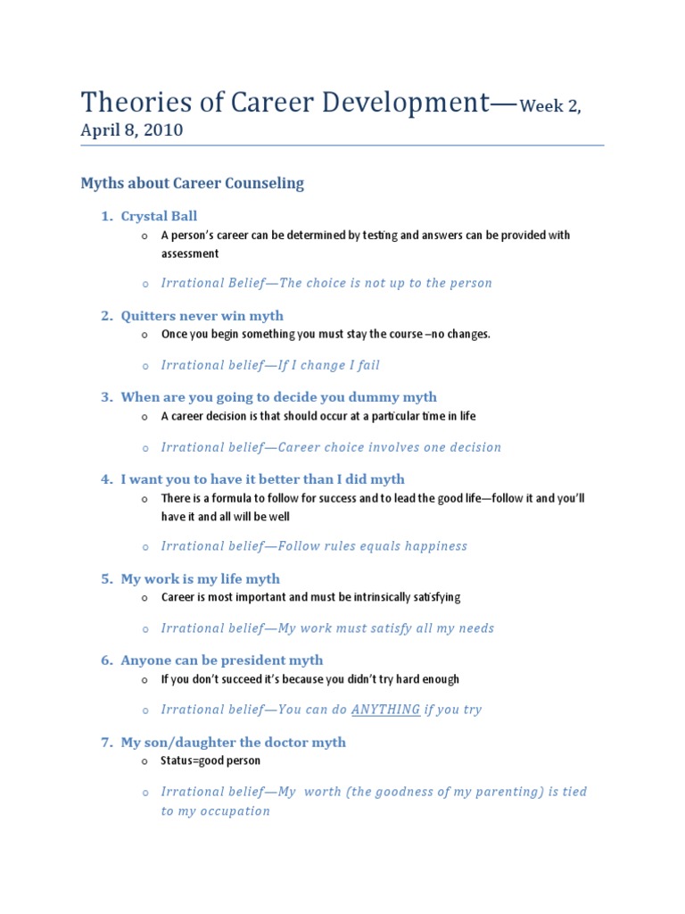 Theories of Career Development--Week 2 | Psychology & Cognitive Science ...
