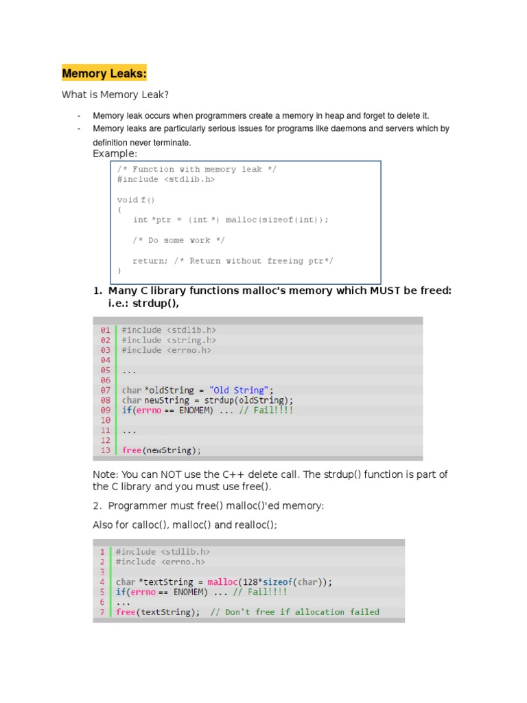 Memory Leaks:: What Is Memory Leak? | PDF | Pointer (Computer ...