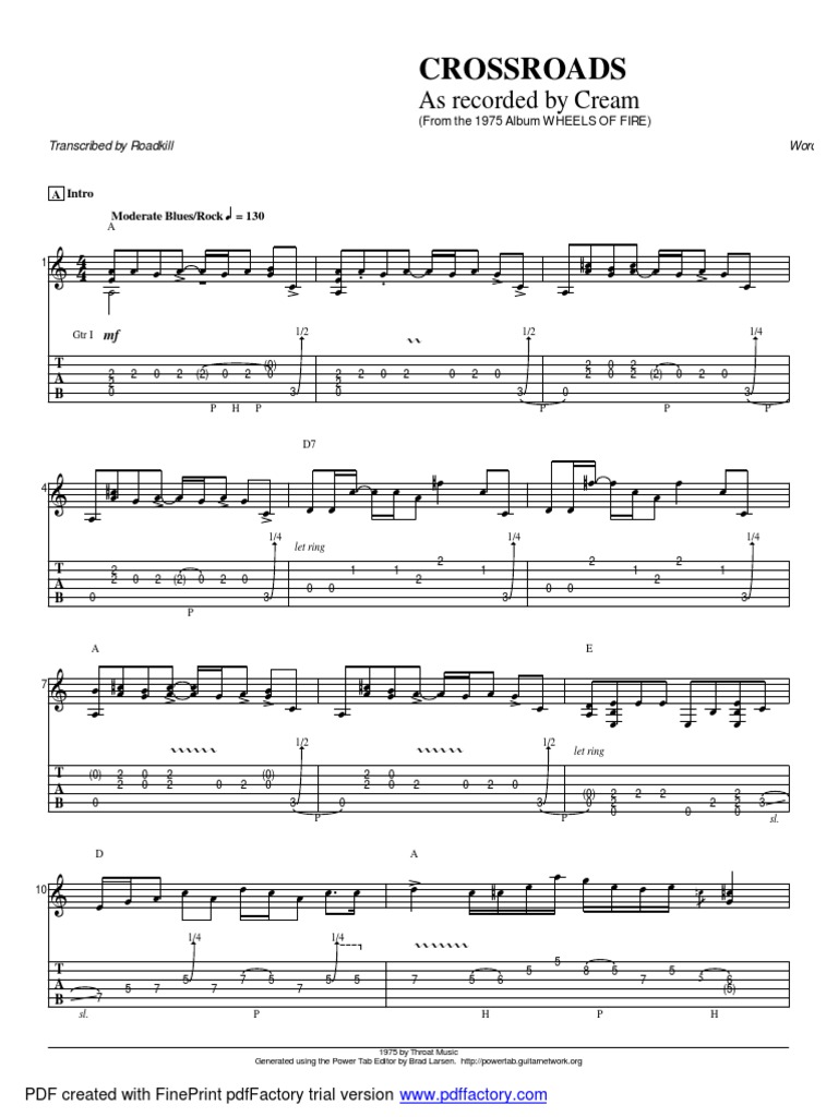Cream's Crossroads Guitar Tab | PDF